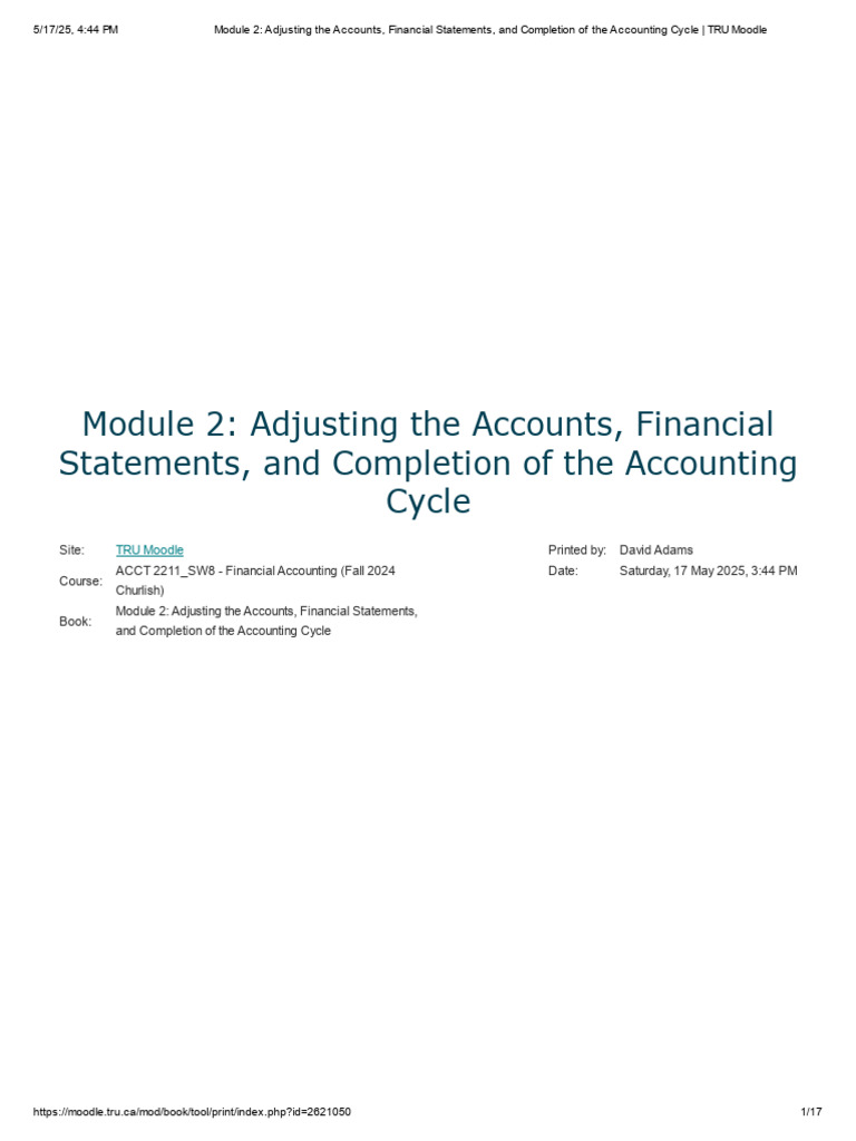 Module 2 - Adjusting The Accounts, Financial Statements, and Completion ...