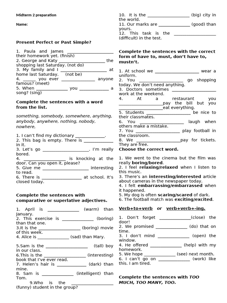 Midterm 2 English Grammar Exercises Pdf