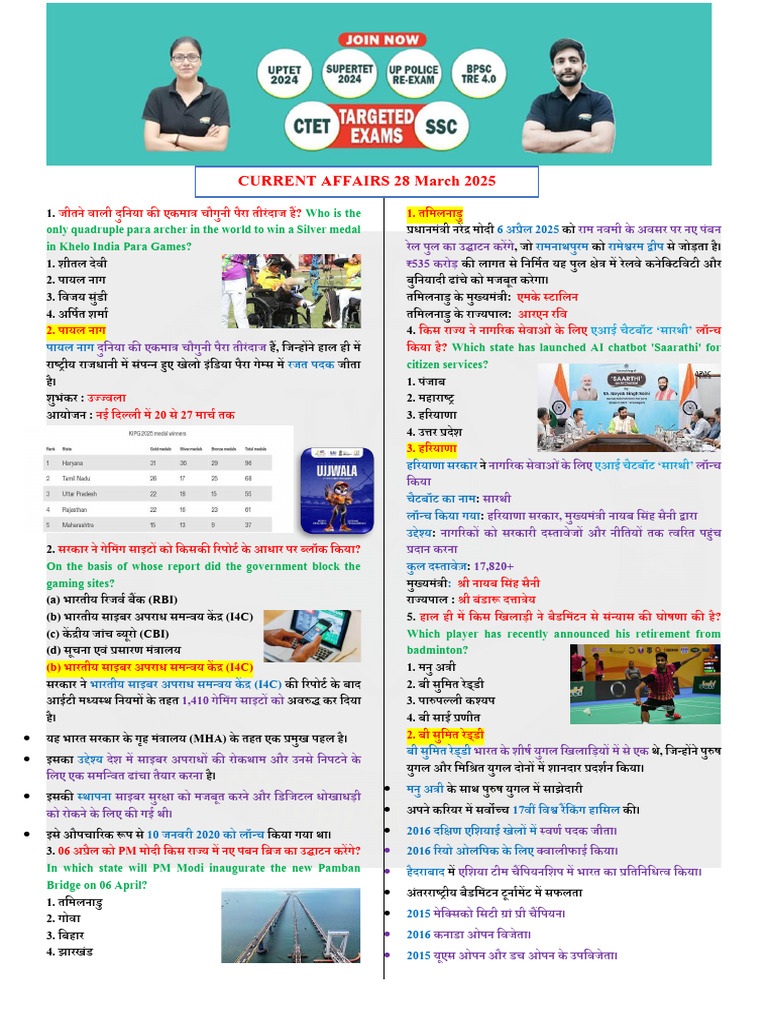 28 March 2025 Current Affairs | PDF