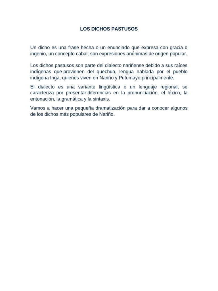 Dichos Pastusos de Nariño | PDF
