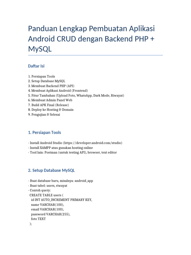 Panduan Lengkap Aplikasi Android Backend | PDF