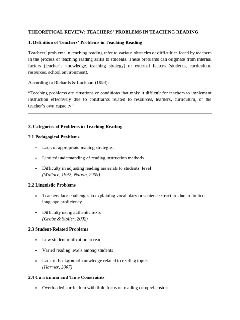 THEORETICAL Teachers Problen On Teaching Reading | PDF | Reading ...
