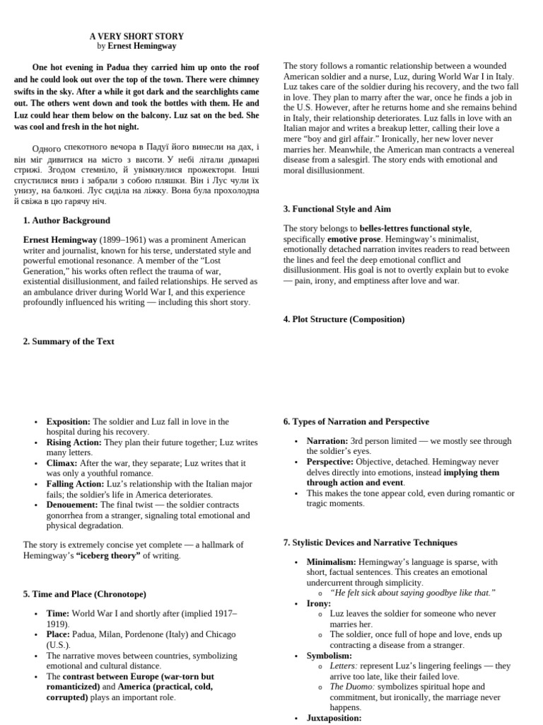 A Very Short Story. Text 11 | PDF