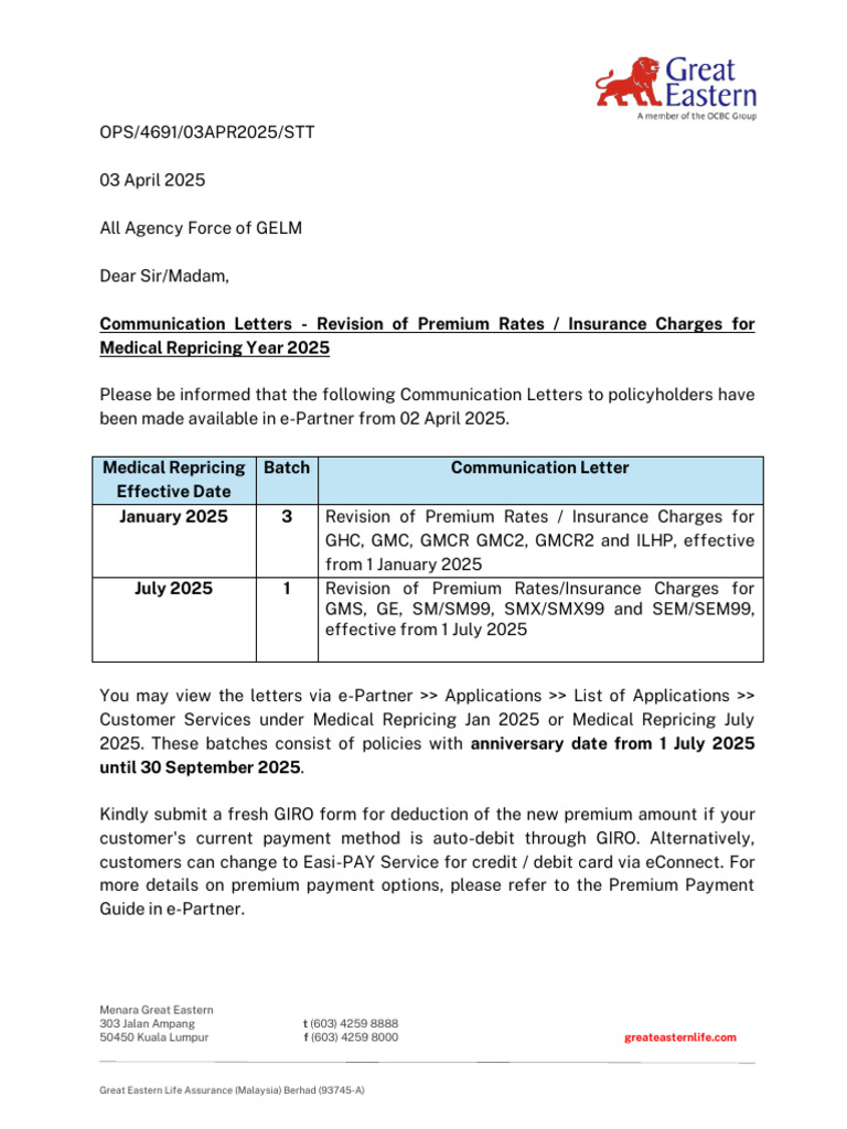 ECircular - 4691 - Communication Letters - Revision of Premium Rates ...