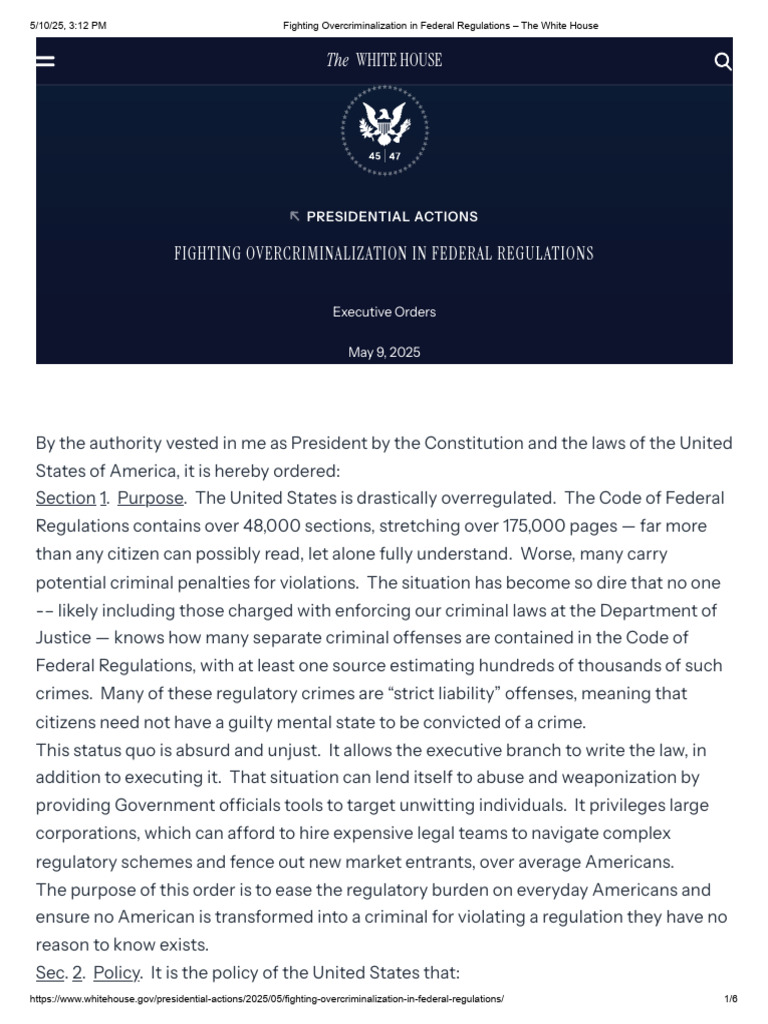 Fighting Overcriminalization in Federal Regulations – the White House ...