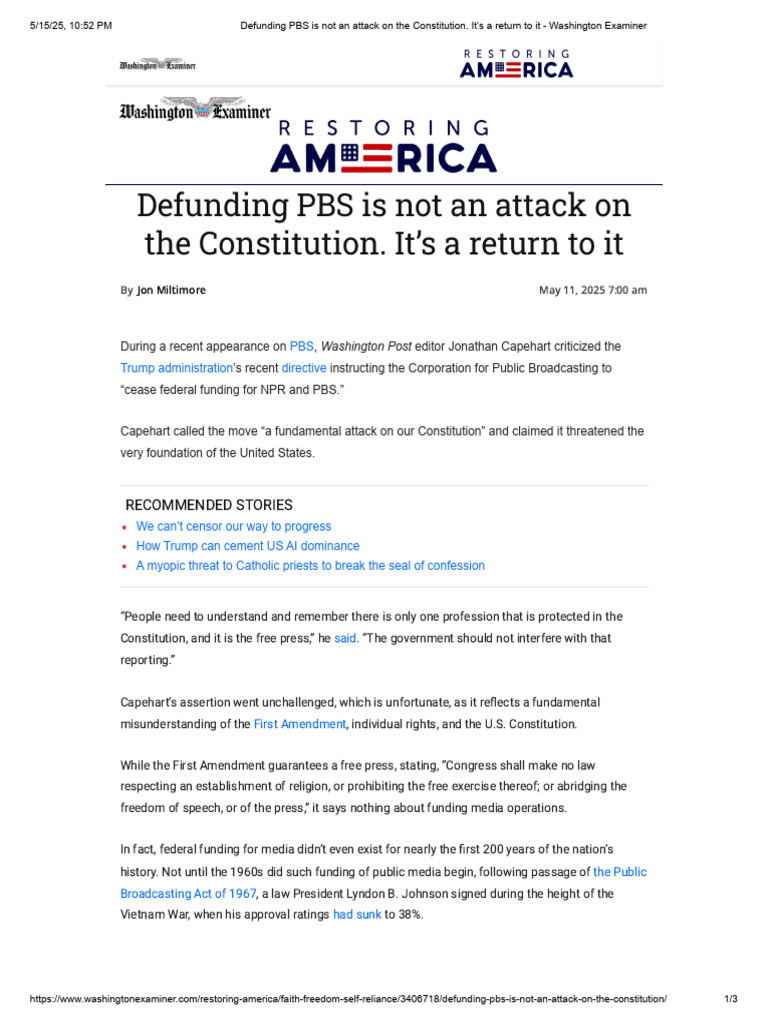 Defunding PBS Is Not An Attack On The Constitution. It's A Return To It ...