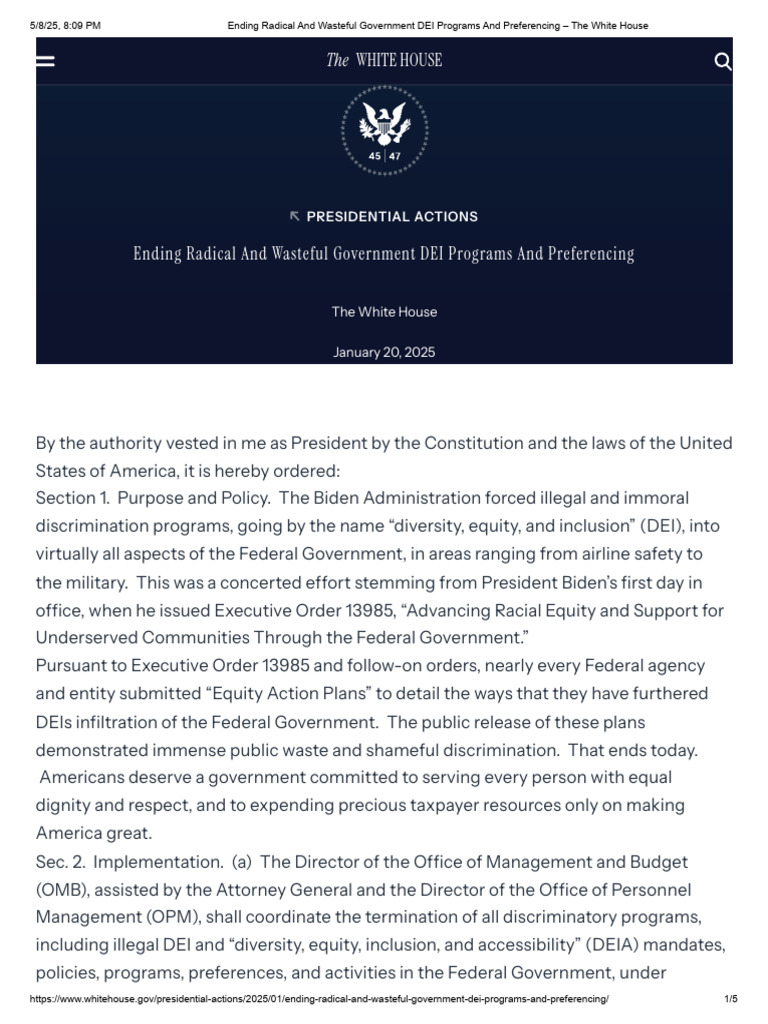 Ending Radical and Wasteful Government DEI Programs and Preferencing ...