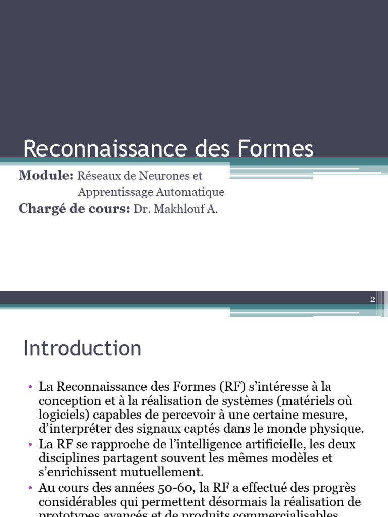Introduction à la Reconnaissance des Formes | PDF | Apprentissage ...