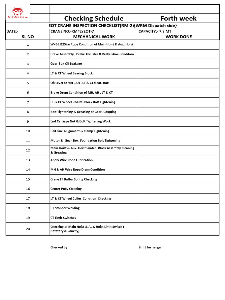 EOT CRANE CHECKLIST | PDF
