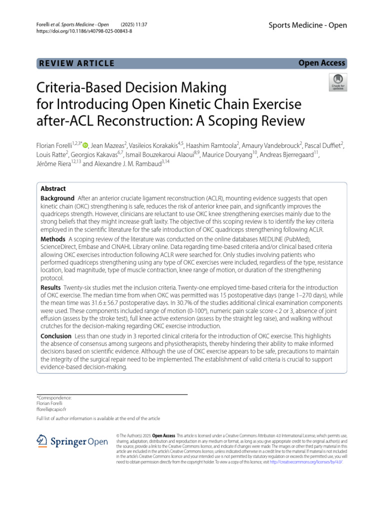 Criteria-Based Decision Making For Introducing Open Kinetic Chain Exercise After | PDF | Knee ...