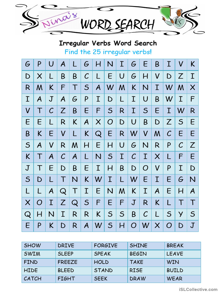 Wordsearch - Find the 25 Irregular Verbs | PDF
