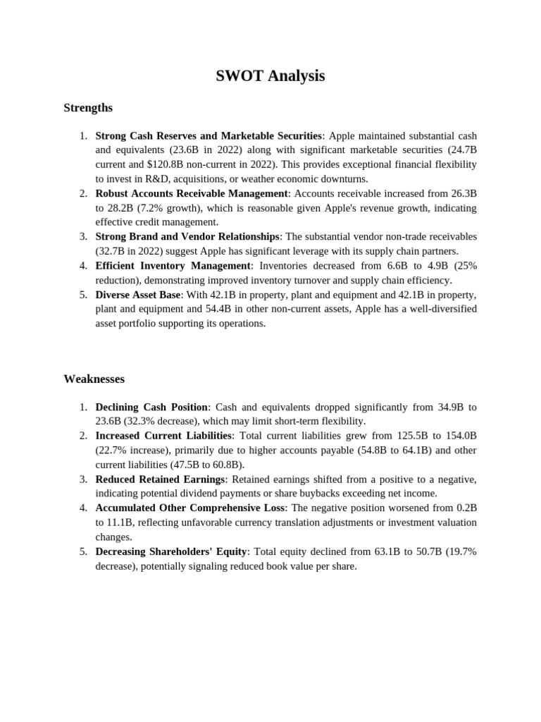 Apple SWOT Analysis and Financial Overview | PDF | Equity (Finance ...