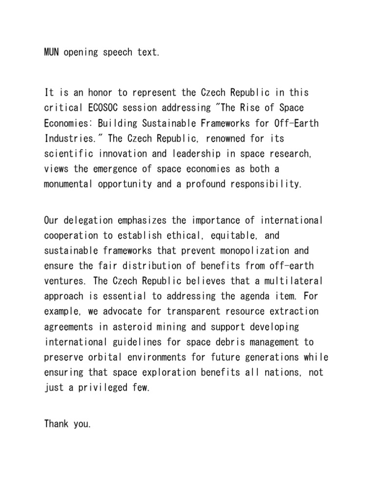 Shayan Modares ECOSOC Opening Speech | PDF