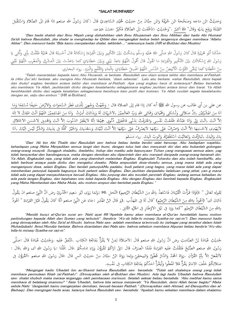 Materi Pembelajaran 5-Dalil-Dalil Tata Cara Sholat Munfarid Dan Solat Berjamaah | PDF