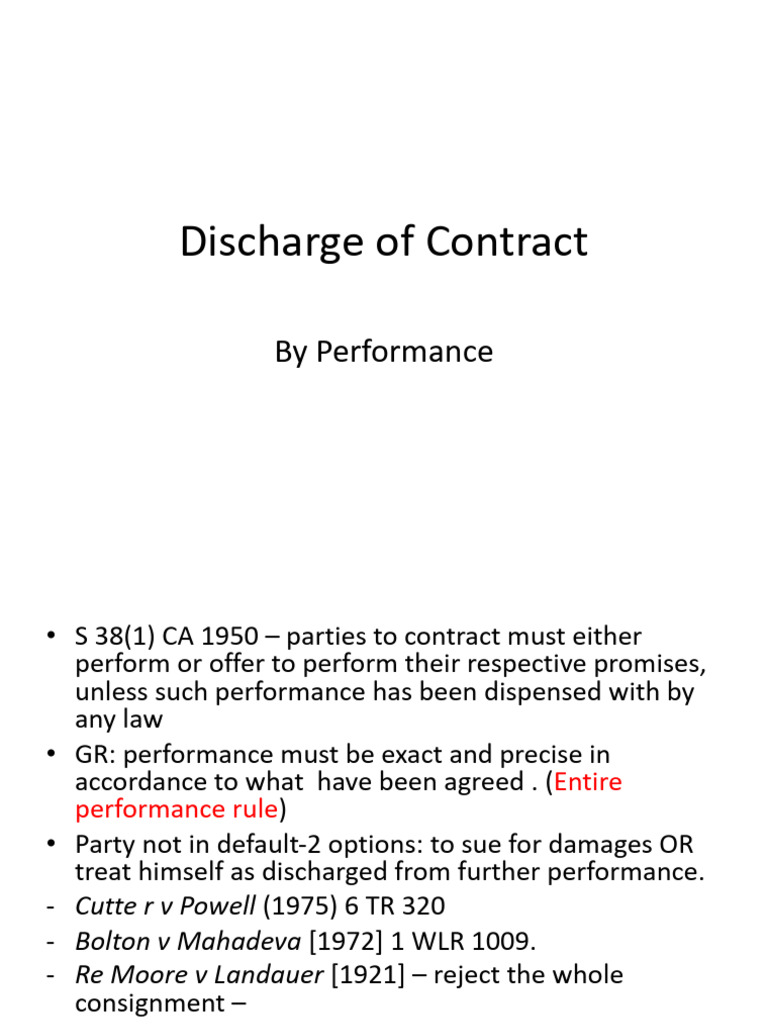 Discharge of Contract by Performance | PDF | Damages | Private Law