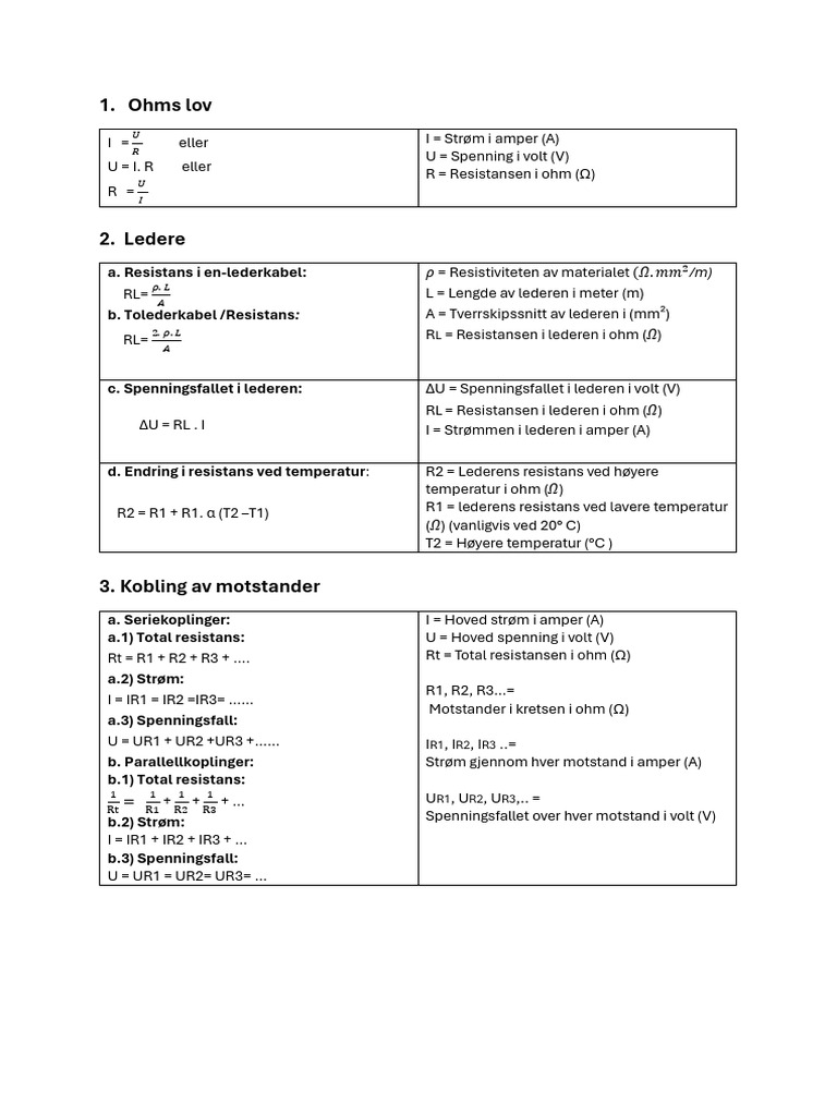 Formelsamling For Elektro | PDF