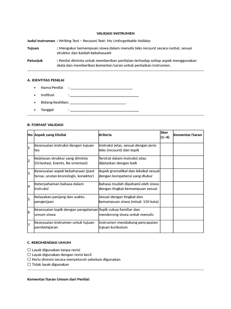 Validasi Instrumen | PDF