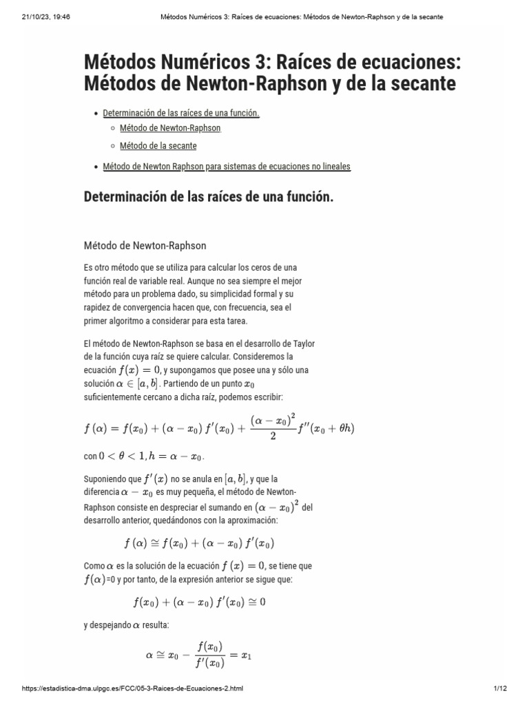 Métodos Numéricos 3 - Raíces de Ecuaciones - Métodos de Newton-Raphson y de La Secante | PDF ...