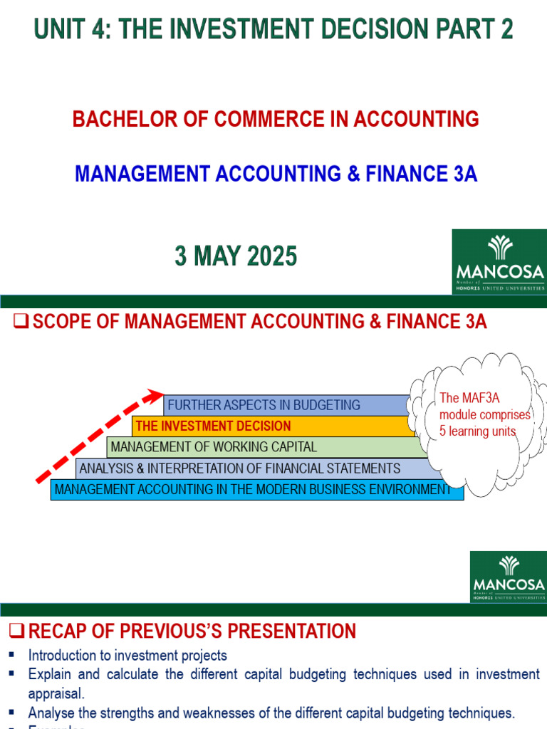 Unit 4 - Part 2, 3 May 2025 | PDF | Net Present Value | Internal Rate Of Return