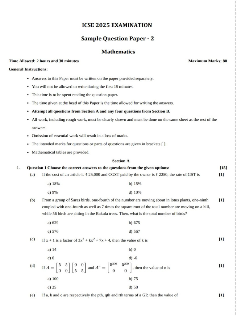 Math Sample Paper 2025 | PDF