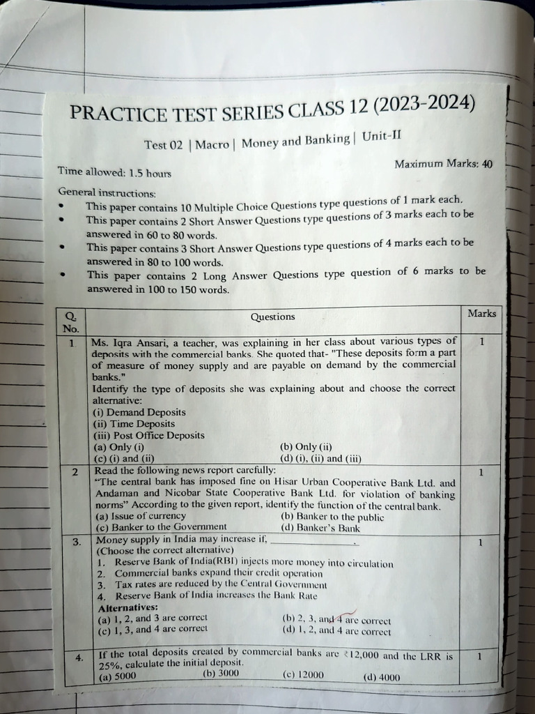 Money and Banking Worksheet | PDF