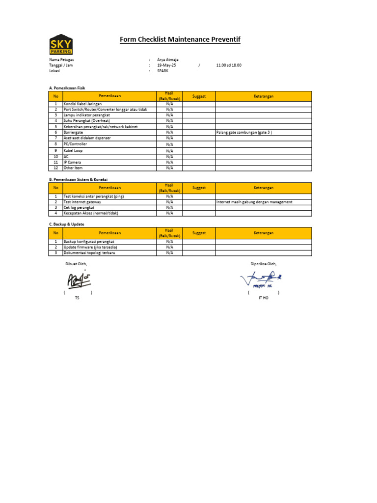 Form Checklist Preventif-SPARK | PDF
