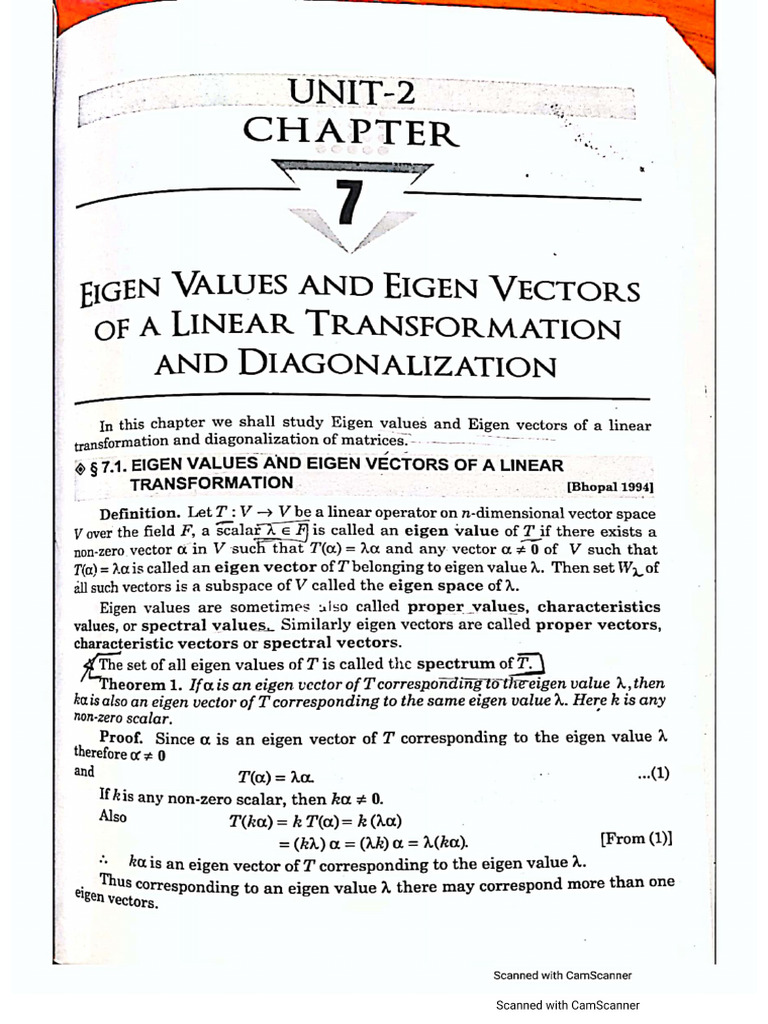 Eigen Values and Eigen Vectors of a Linear Transformation and Diagonalization-5(1) | PDF