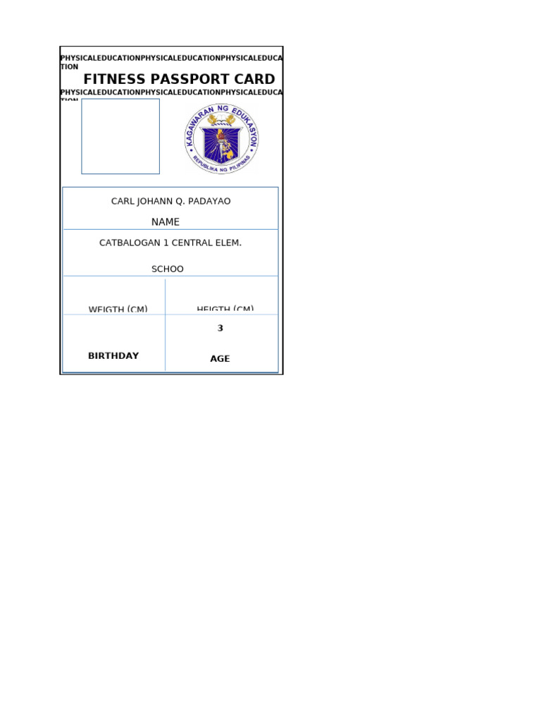Fitness Passport Card: Carl Johann Q. Padayao | PDF