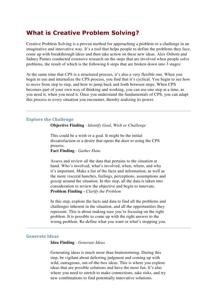 Uses For Creative Problem Solving Skills | PDF | Creativity | Thought
