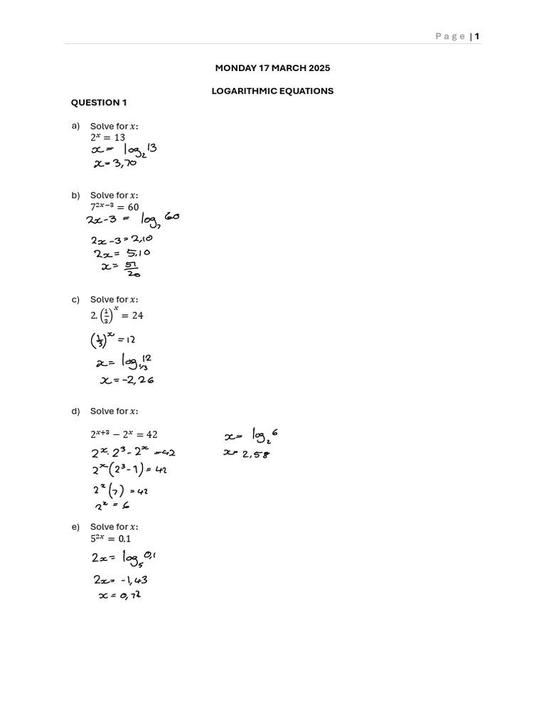 Logarithmic Equations Practice Problems | PDF