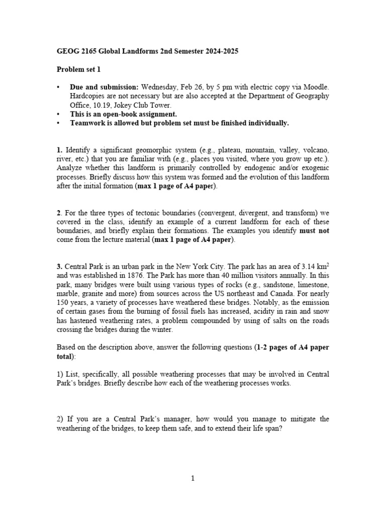 GEOG 2165 Problem set 1 question 2025 | PDF