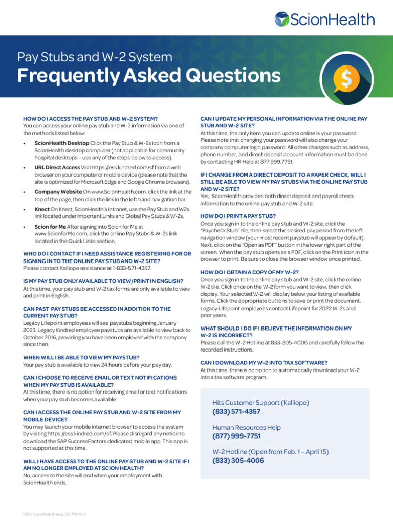 Accessing ScionHealth Pay Stubs & W-2s | PDF | Paycheck | Software