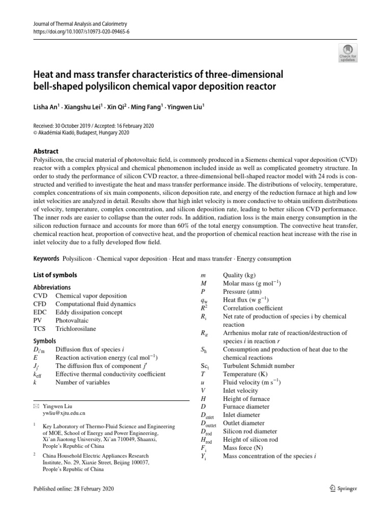 5. Heat and mass transfer characteristics of three-dimensional bell-shaped polysilicon chemical ...