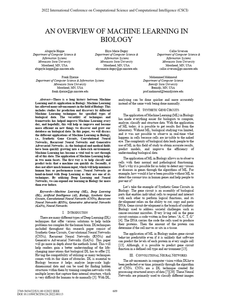 Overview of Machine Learning in Biology | PDF | Machine Learning | Matrix (Mathematics)
