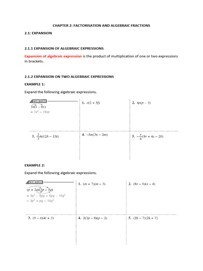 Chapter 2 Factorisation and Algebraic Fractions | PDF | Factorization ...