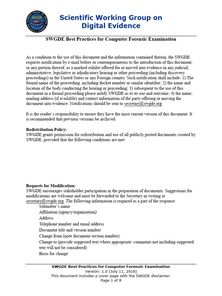 2018 07 11 SWGDE Best Practices For Computer Fo | PDF | Digital Forensics | Computer Forensics