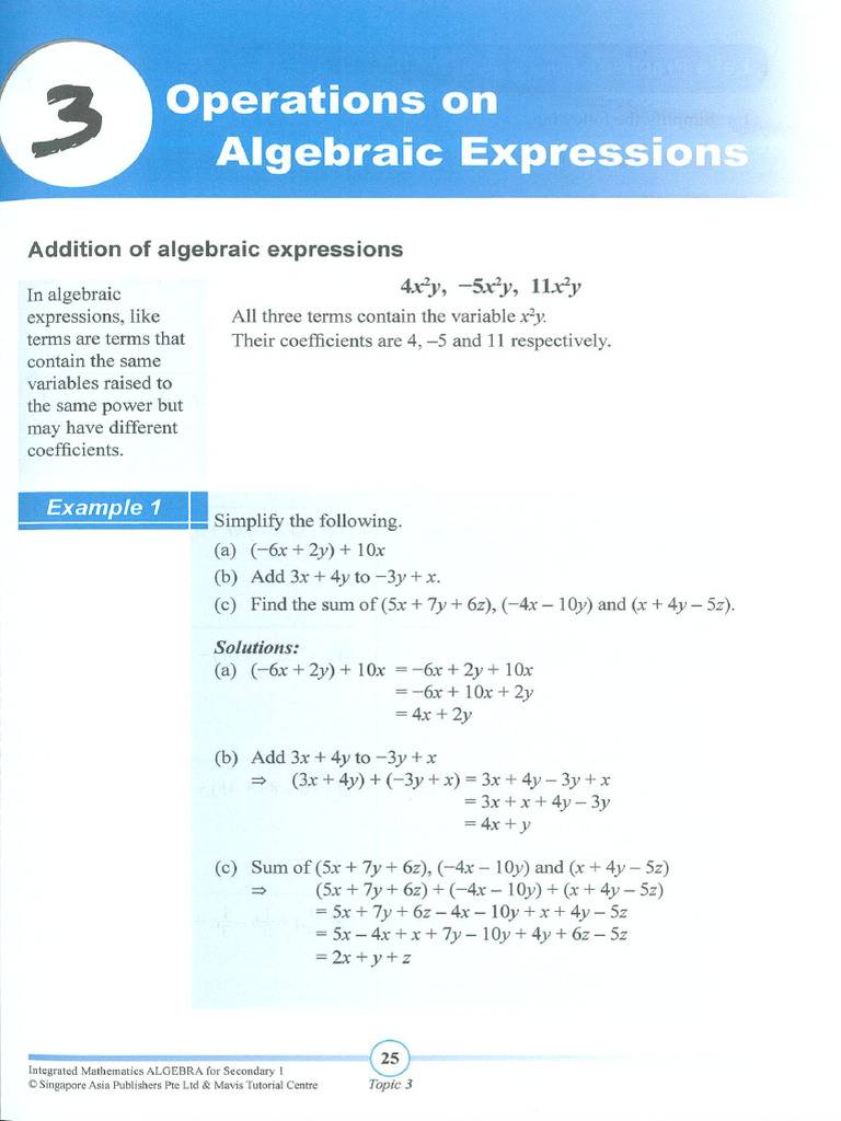 Chapter 3-Operation On Algebraic Expressions | PDF