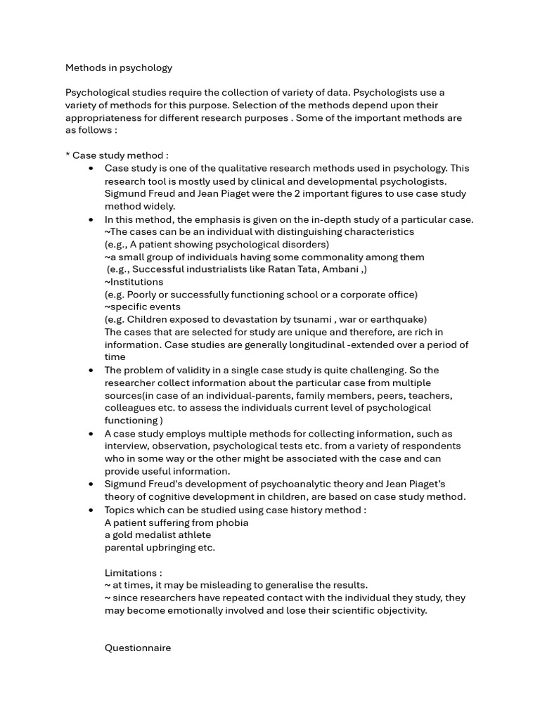 Unit-1 Case Study,Questionnaire Minor | PDF | Psychology | Questionnaire