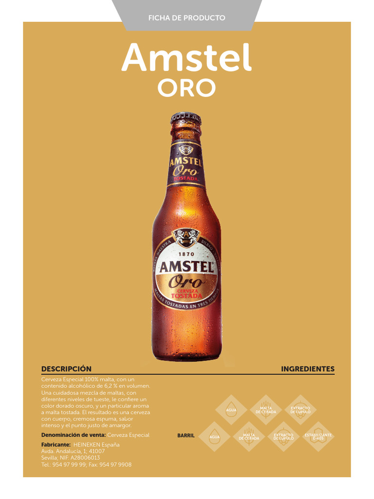 Amstel Oro Ficha Producto | PDF | Cerveza | Fabricación de cerveza