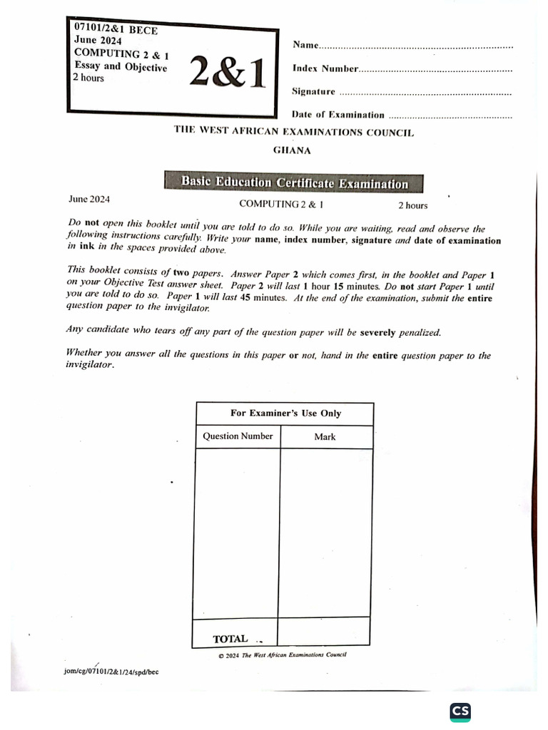 Computing - Bece 24 | PDF