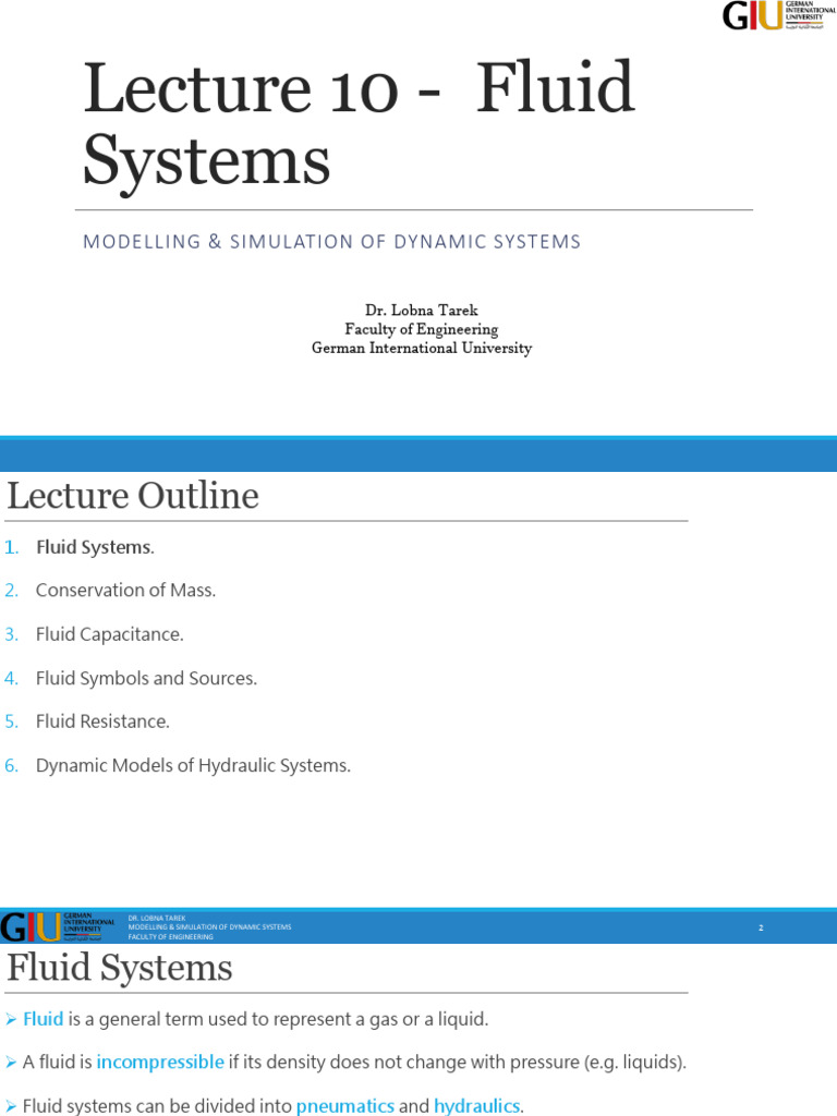 Lecture 10 - Fluid Systems - Updated | PDF | Fluid Dynamics | Pump