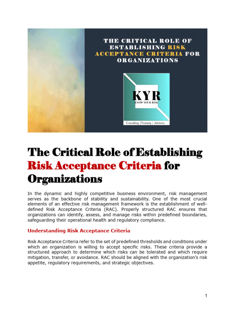 Risk Acceptance Criteria | PDF | Risk | Risk Management