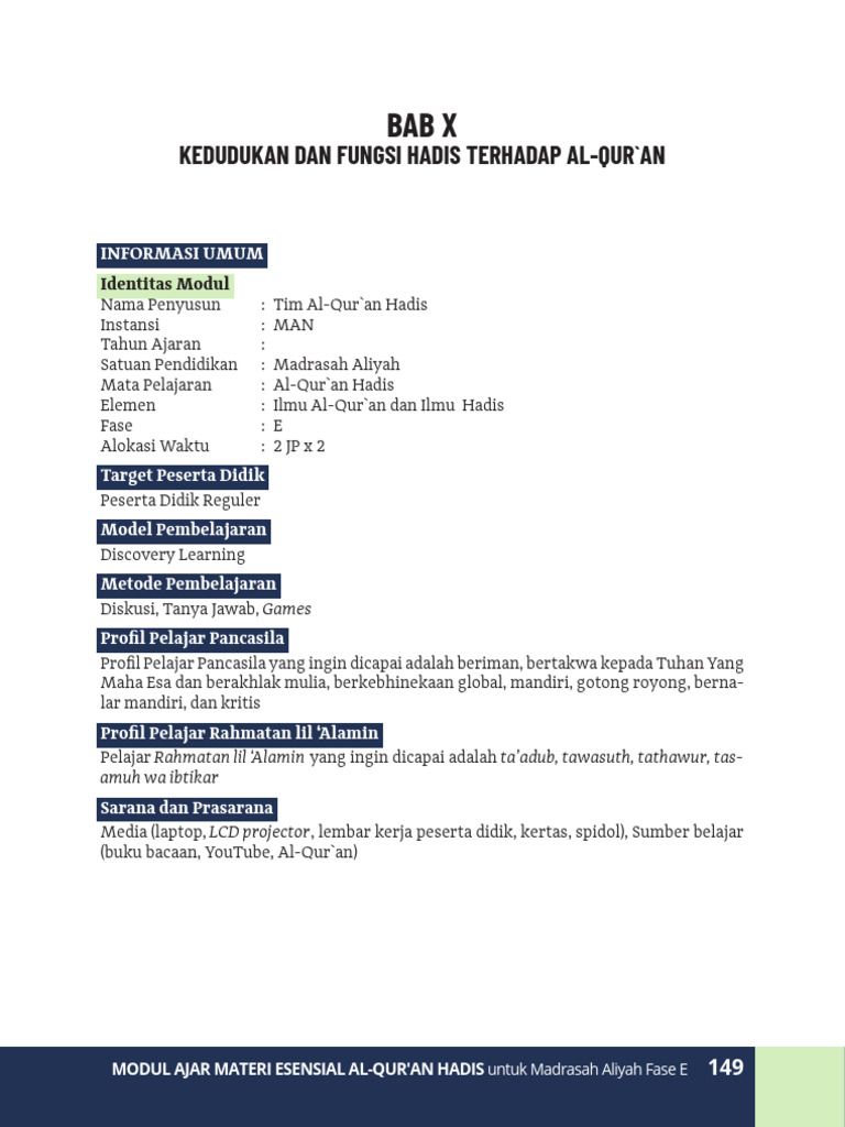 Modul QH X Kedudukan Dan Fungsi Hadis Terhadap Alqur'An | PDF