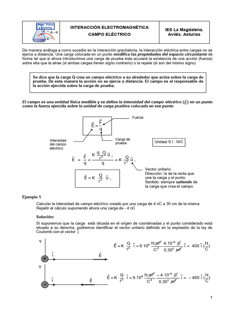 Campo Eléctrico: Conceptos y Ejemplos | PDF | Electricidad | Campo ...