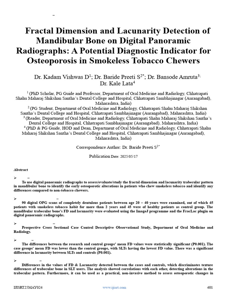 Fractal Dimension and Lacunarity Detection of Mandibular Bone on Digital Panoramic Radiographs ...