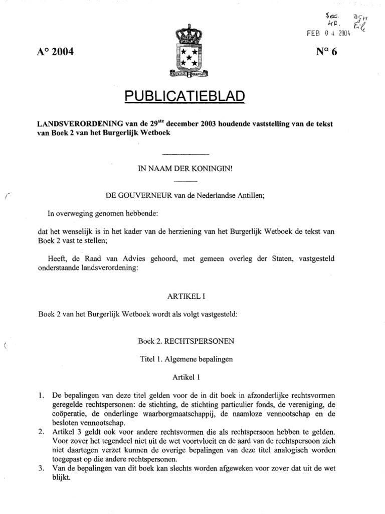 Burgerlijk Wetboek Nederlandse Antillen Boek 2 (P.B. 2004 No. 6) | PDF