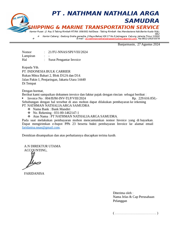 Invoice Pembayaran PT Nathman Samudra | PDF