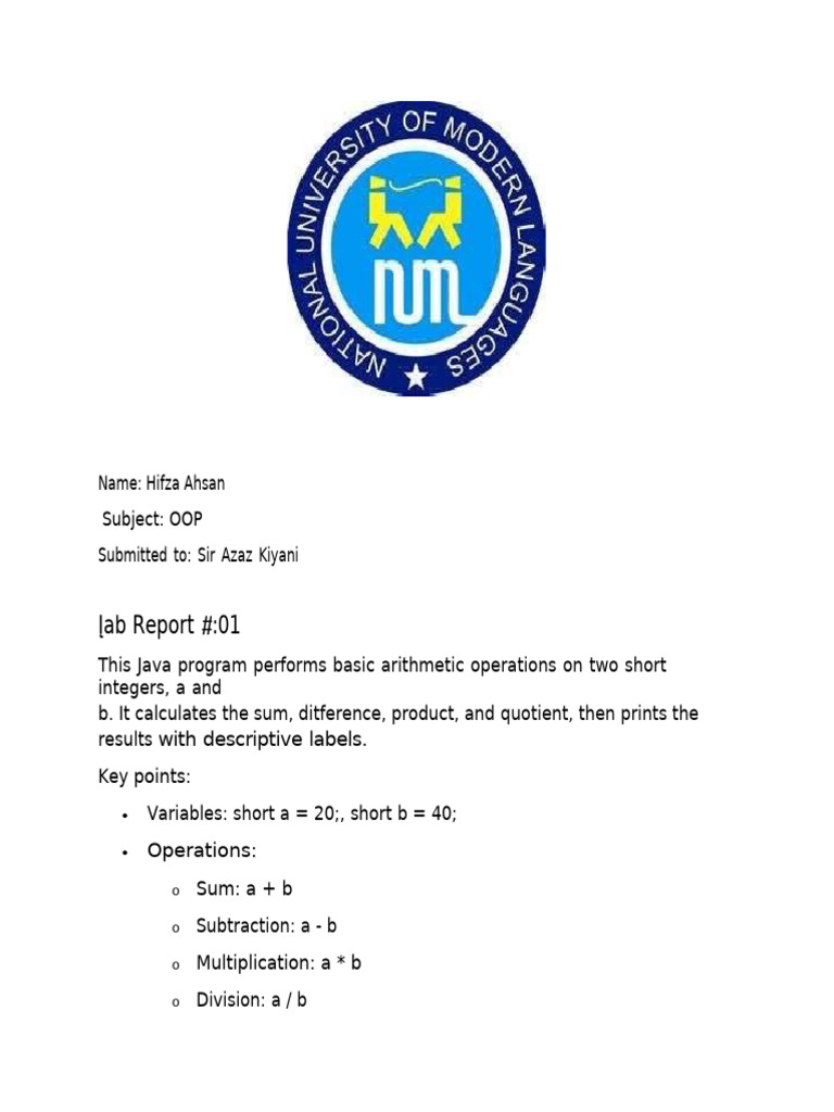 OOP Lab Report 01 | PDF