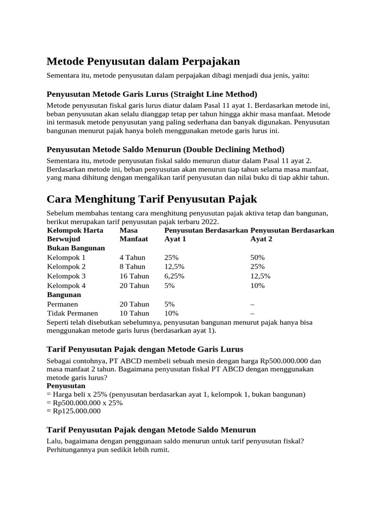 Metode Penyusutan Dalam Perpajakan | PDF