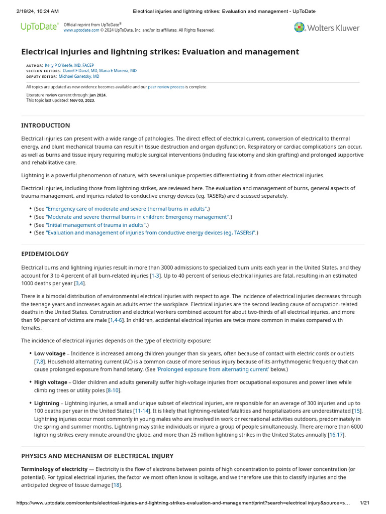 Electrical Injuries and Lightning Strikes - Evaluation and Management ...
